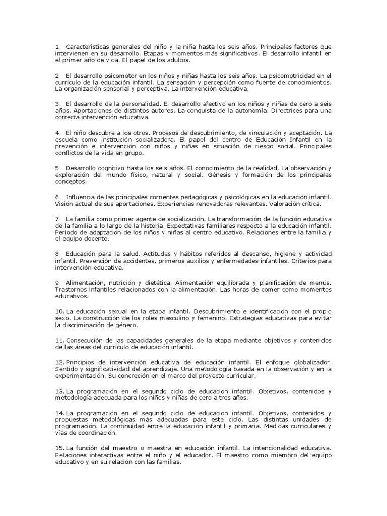 Temario Infantil Oposiciones.docx | Educación de la primera infancia ...