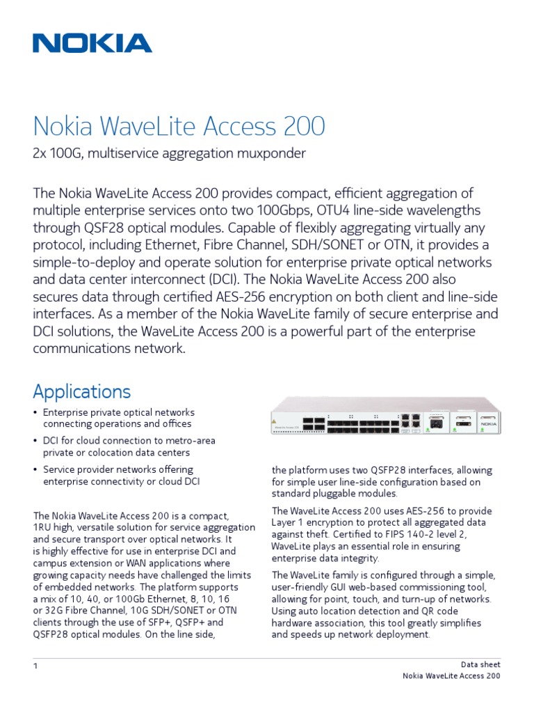 Nokia WaveLite Access 200 Data Sheet en | PDF | Computer Network ...