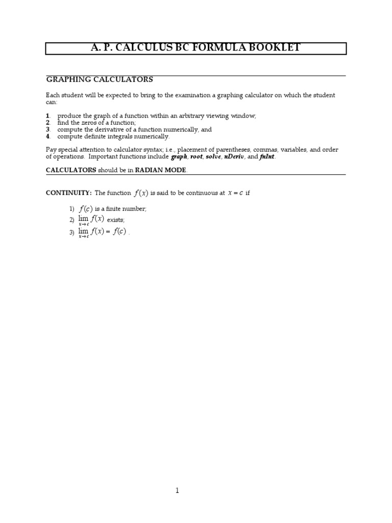 Calculus BC Formulas | PDF | Derivative | Integral