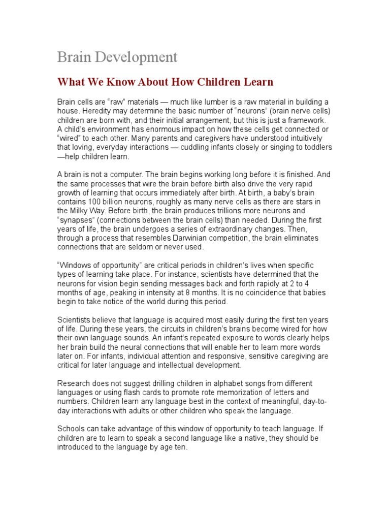 Brain Development: What We Know About How Children Learn | PDF | Neuron ...