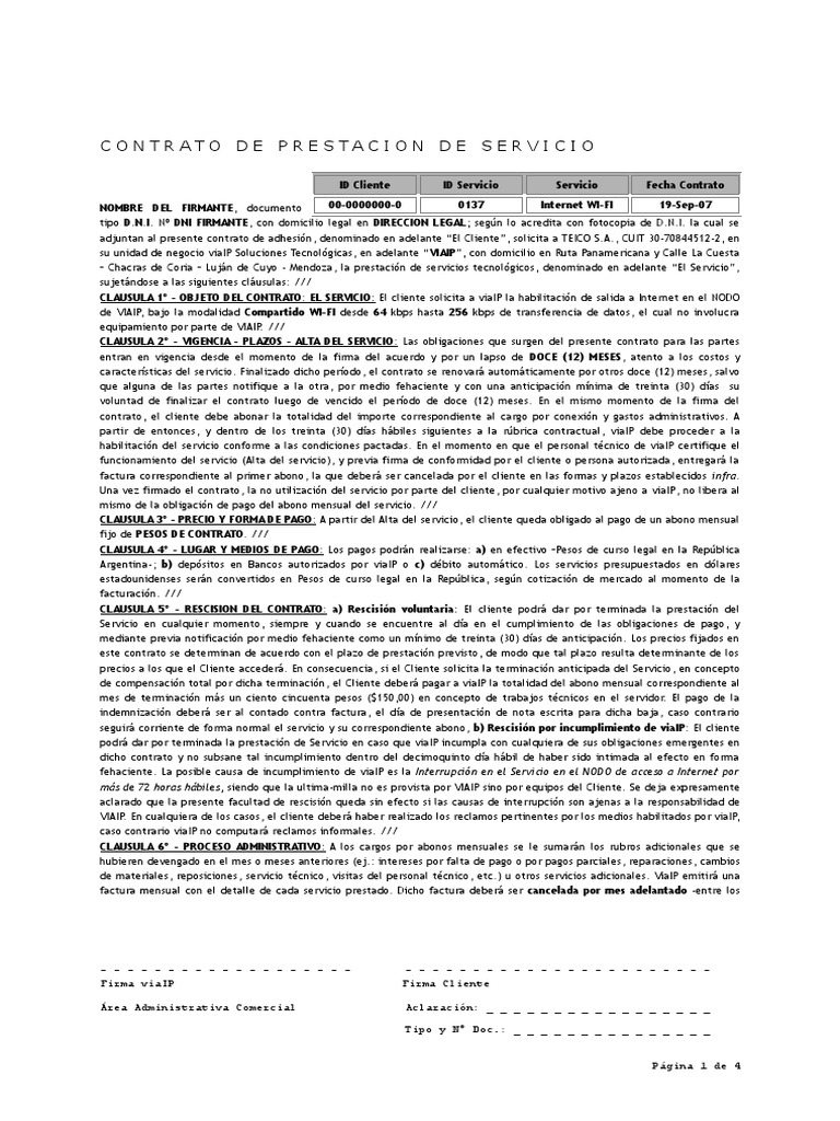 C08-Contrato Modelo Internet WIFI | PDF | Red de computadoras | Pagos