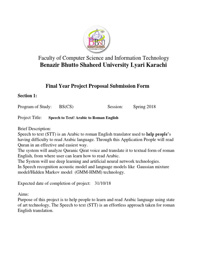 FYP Proposal Form | PDF | Speech Recognition | Computational Neuroscience