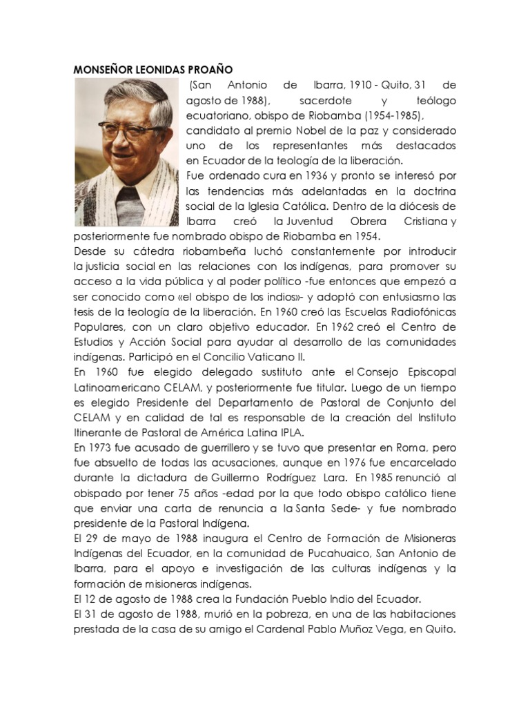Monseñor Leonidas Proaño | PDF | Familias denominacionales cristianas ...