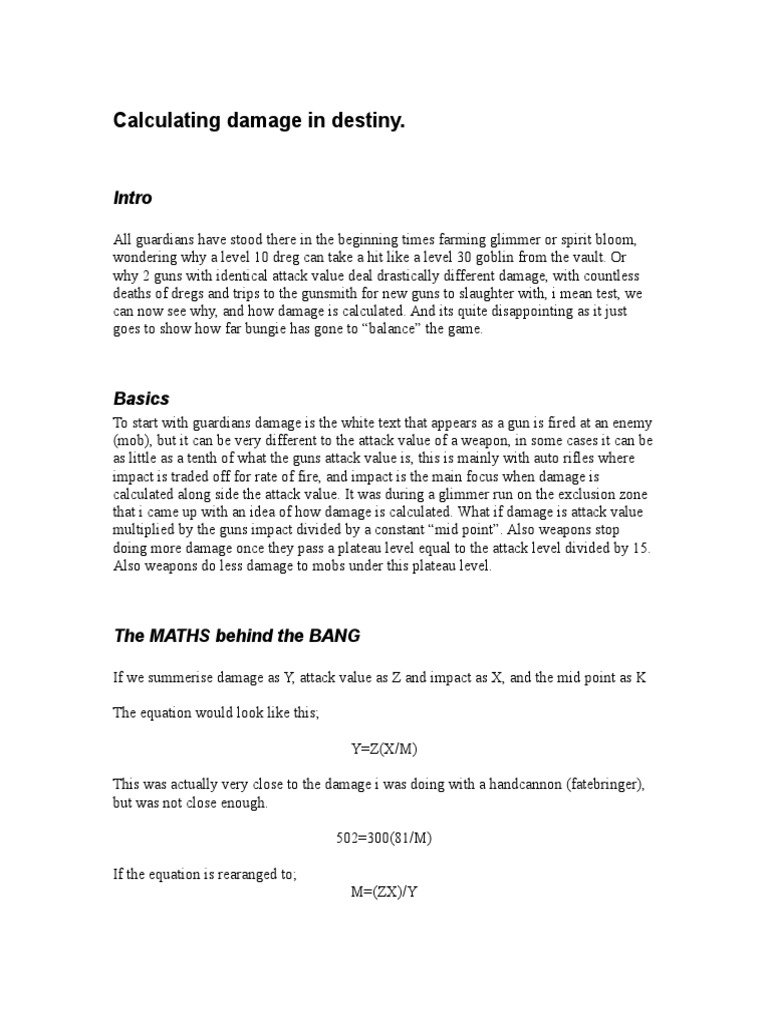 Calculating the Complex Formula for Damage Calculation in Destiny | PDF ...