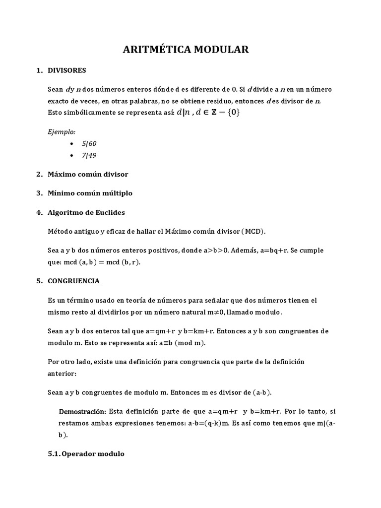Aritmética Modular | PDF | Álgebra | Matemática Elemental