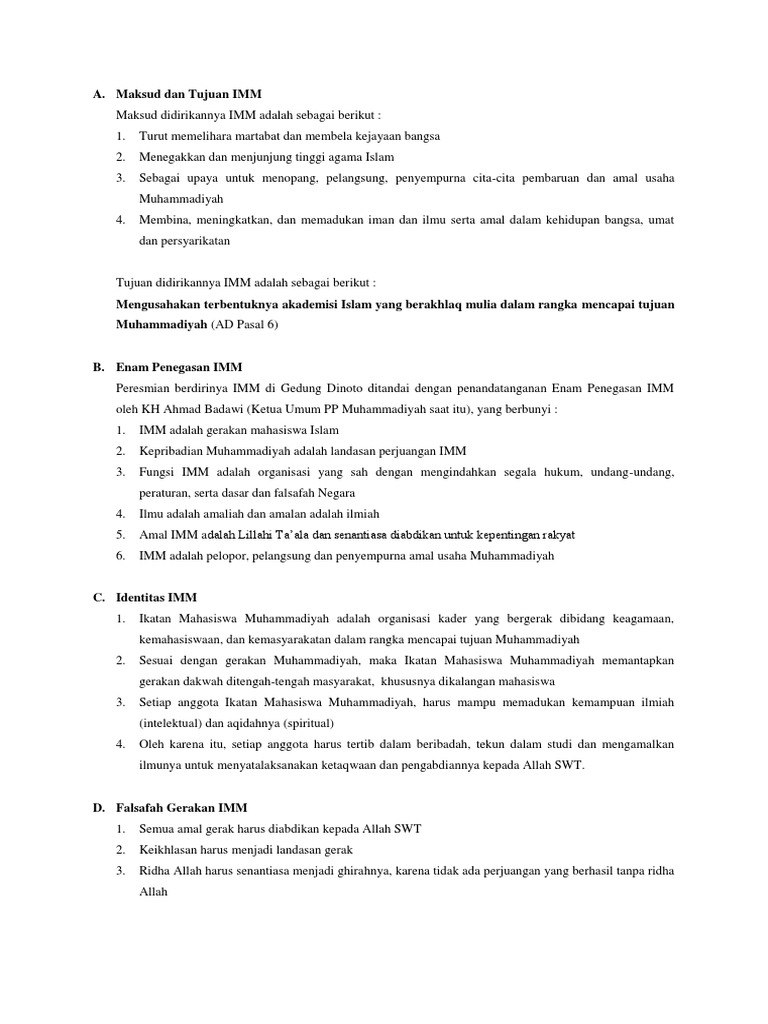 Maksud Dan Tujuan IMM | PDF