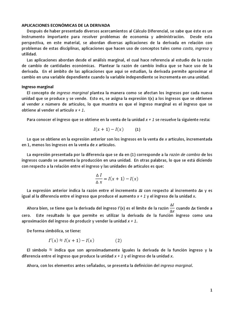 Ejercs. Propuestos Aplicaciones Económicas Derivada | PDF | Derivado | Función (Matemáticas)