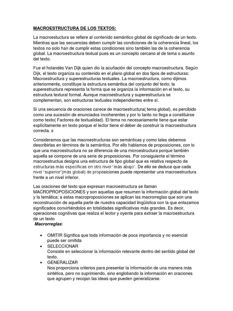 Definición de Macroestructura Textual | PDF | Proposición | Oración ...