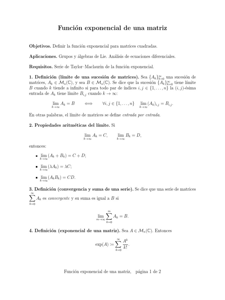 Exponencial de Una Matriz | PDF | Matriz (Matemáticas) | Funcion ...