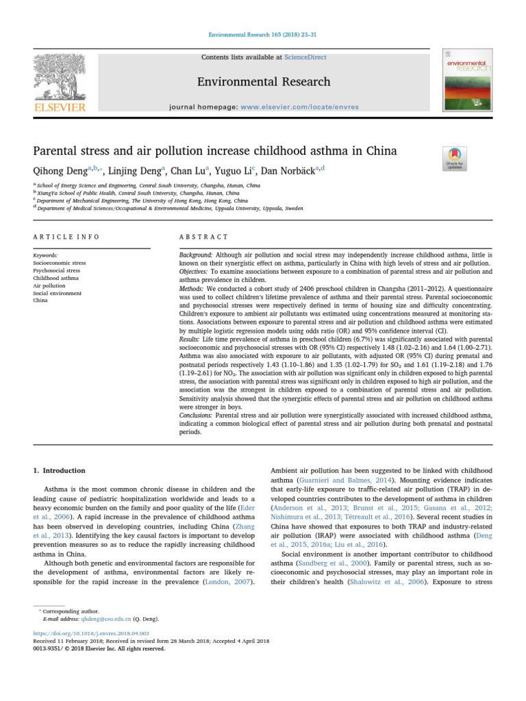 Environmental Research: Qihong Deng, Linjing Deng, Chan Lu, Yuguo Li ...