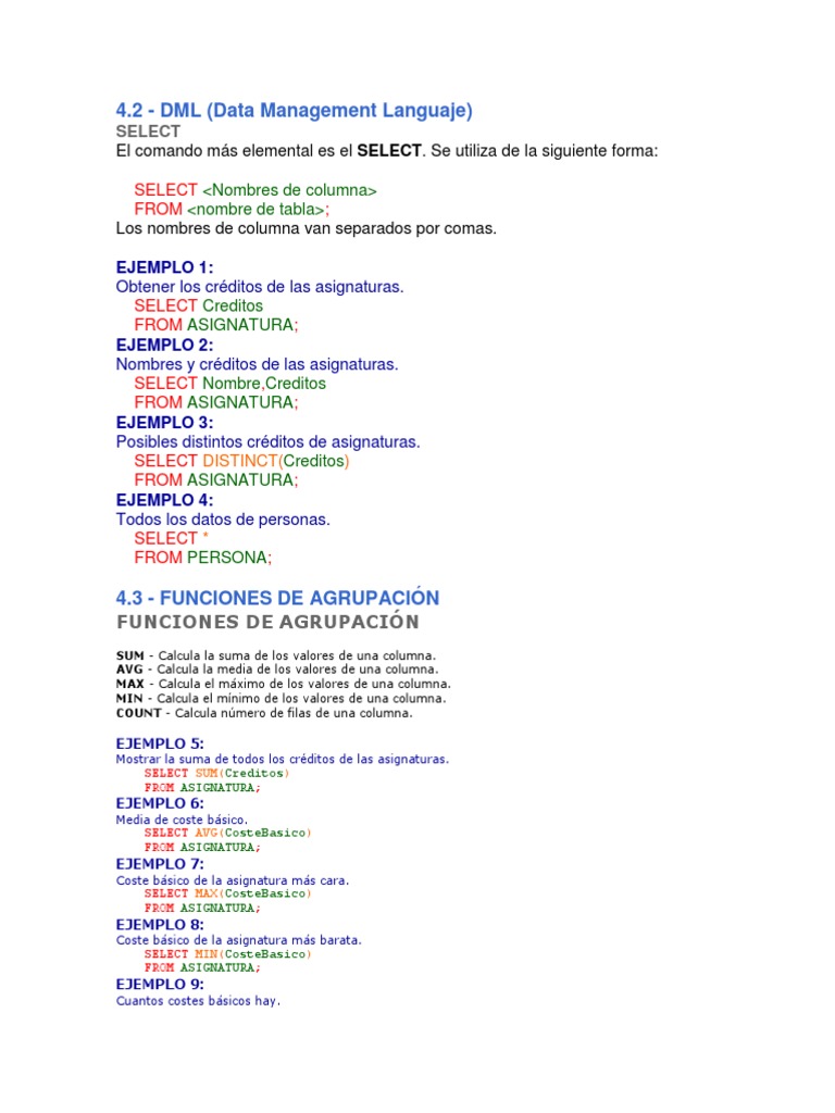 Ejemplos de SELECT y DISTINCT en SQL | PDF | SQL | Informática