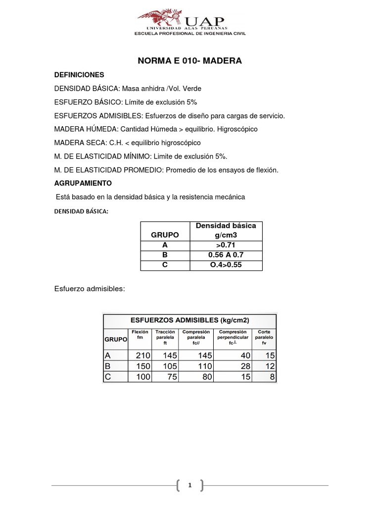 Norma e 010 | PDF | Madera | Rigidez