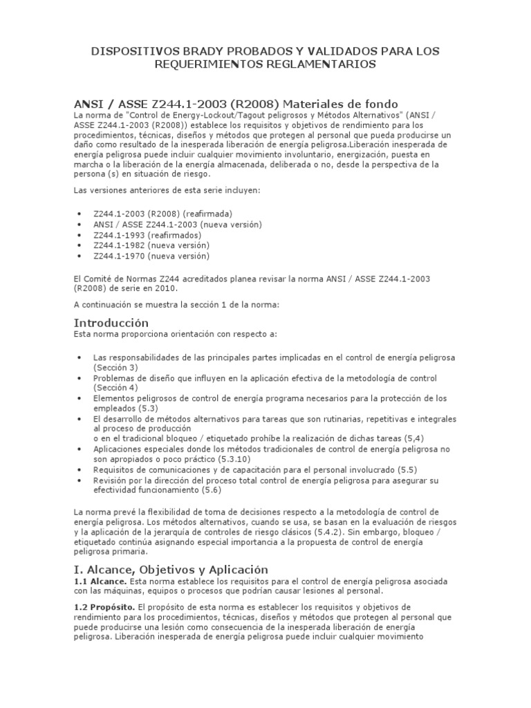 Control de Energía ANSI/ASSE Z244.1 | PDF | Inventario | Toma de decisiones
