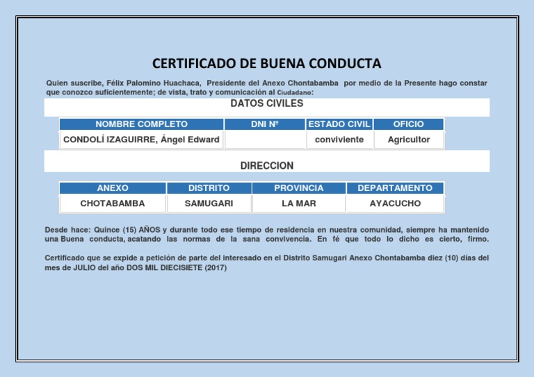 Certificado de Buena Conducta | PDF