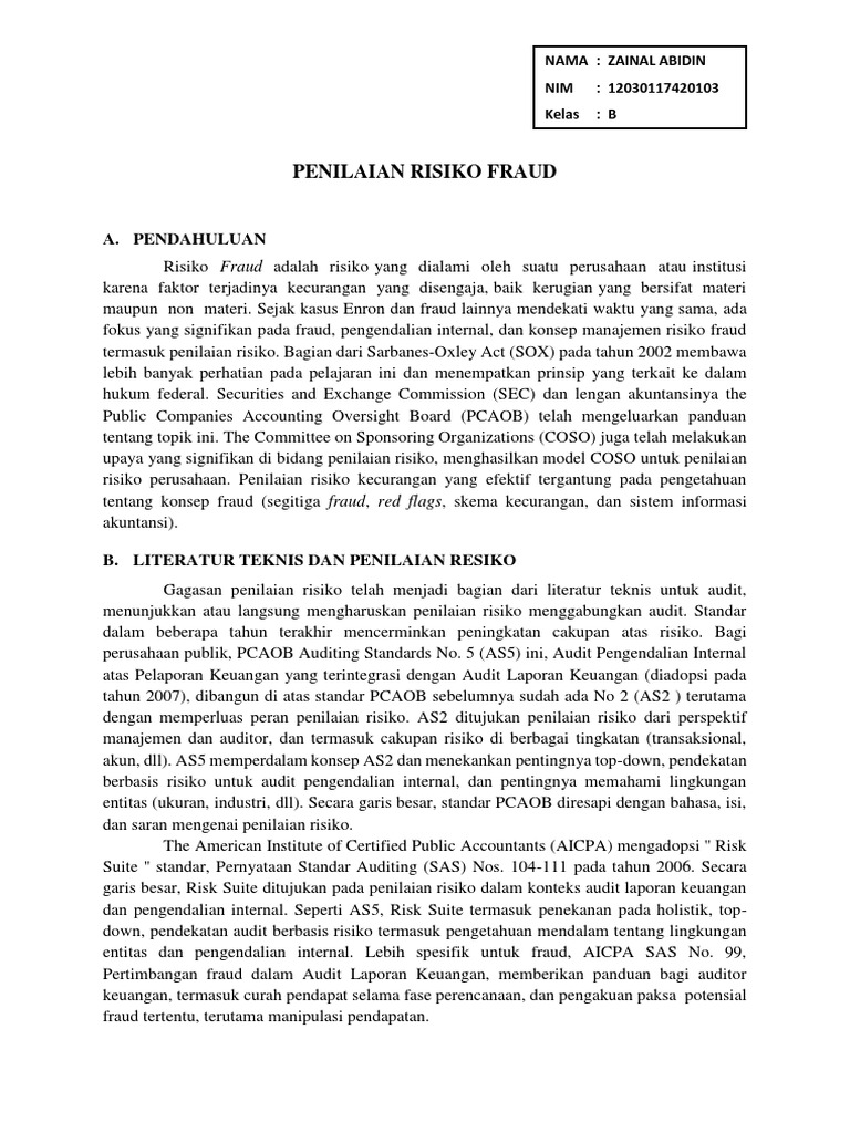 Penilaian Risiko Fraud (Fraud Risk Assesment) | PDF