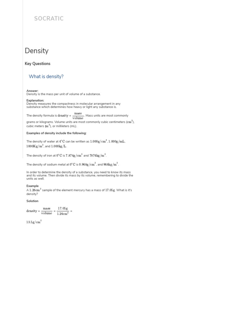 Density - Chemistry - Socratic | Download Free PDF | Litre | Density