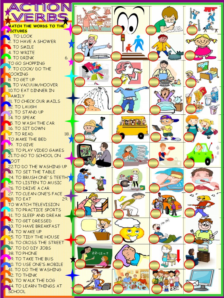 Action Verbs New Matching Picture Dictionaries 104133 | PDF