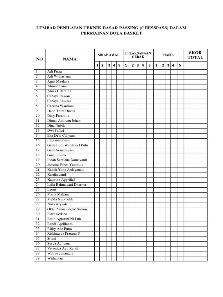 Lembar Penilaian Teknik Dasar Passing | PDF