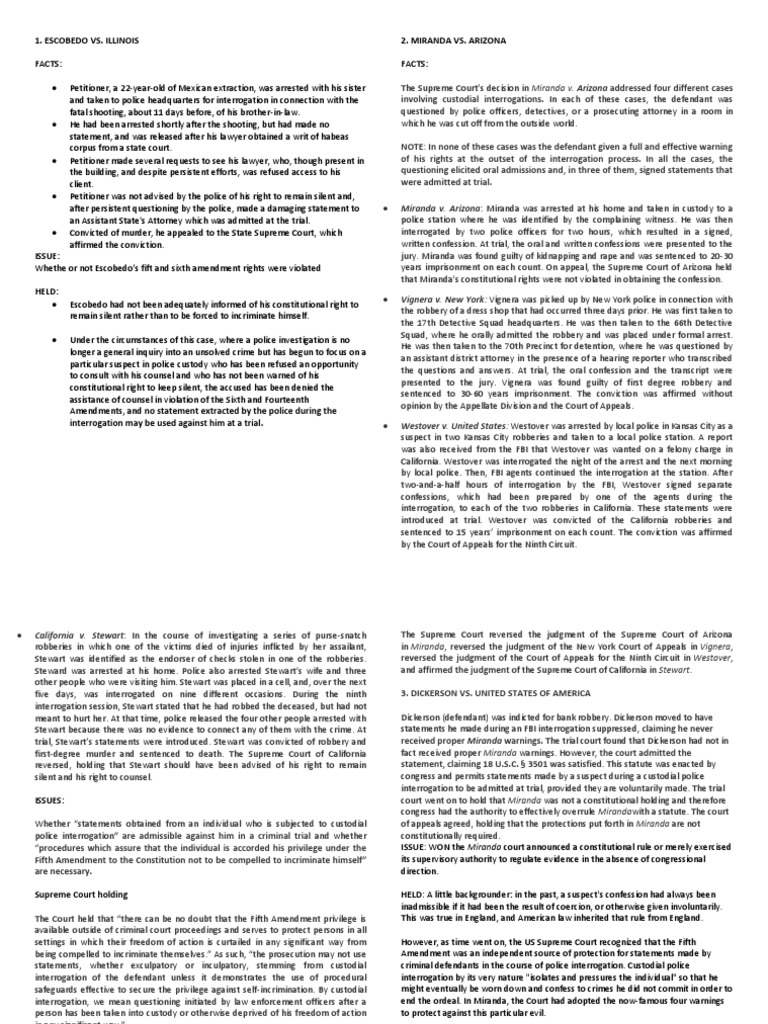 Rights of Suspects 1-5 | PDF | Miranda V. Arizona | Miranda Warning