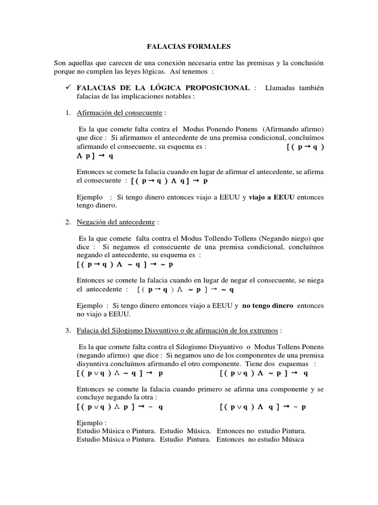 Falacias Formales | PDF | Lógica matemática | Razonamiento deductivo