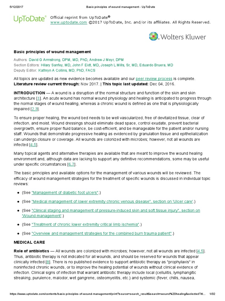 Basic Principles of Wound Management - UpToDate | PDF | Wound | Wound ...