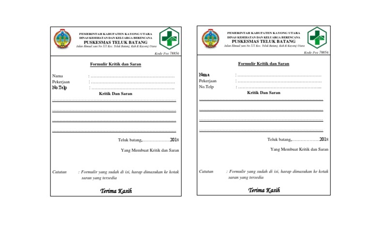 Formulir Kritik Dan Saran | PDF