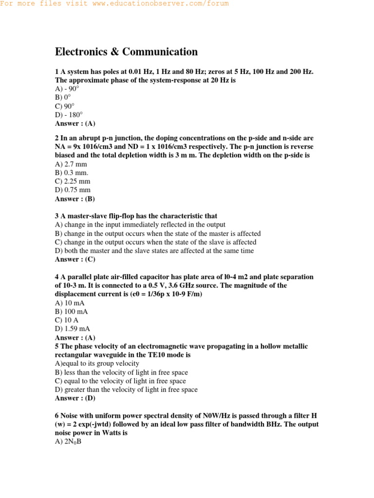 GATE ECE Model Question Paper Solved 5 PDF | PDF | Detector (Radio ...