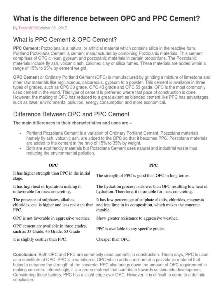 What Is The Difference Between OPC and PPC Cement | Download Free PDF ...