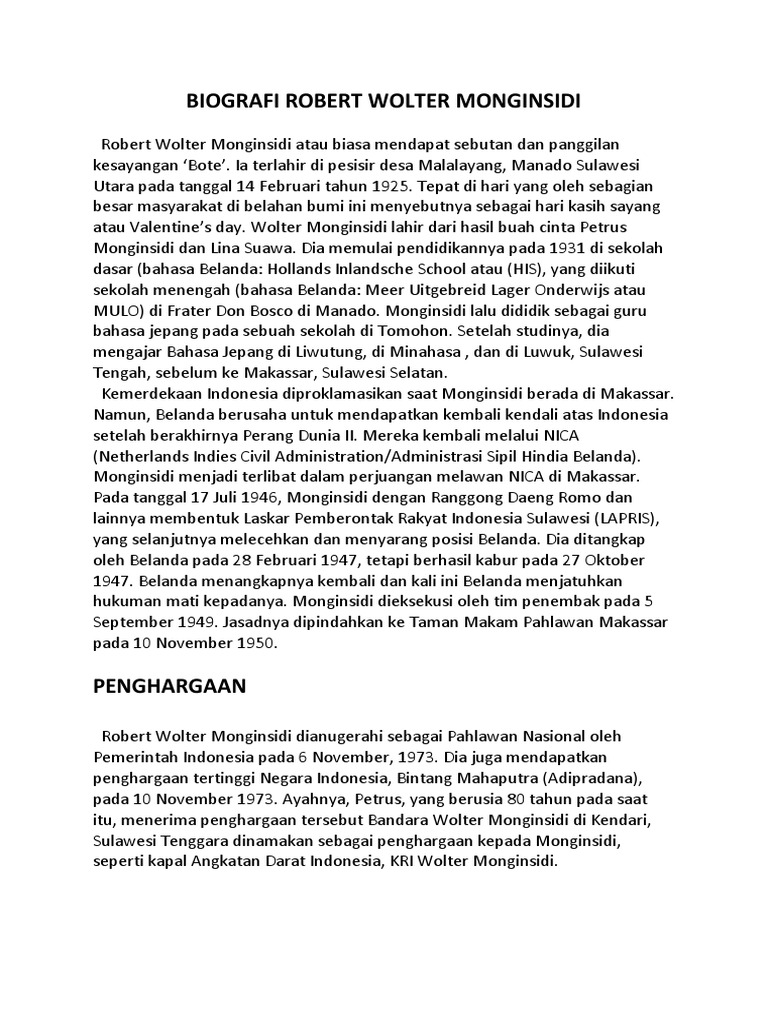 Biografi Robert Wolter Monginsidi | PDF