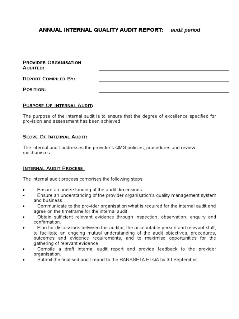 Internal Quality Audit Report Template | Internal Audit | Audit