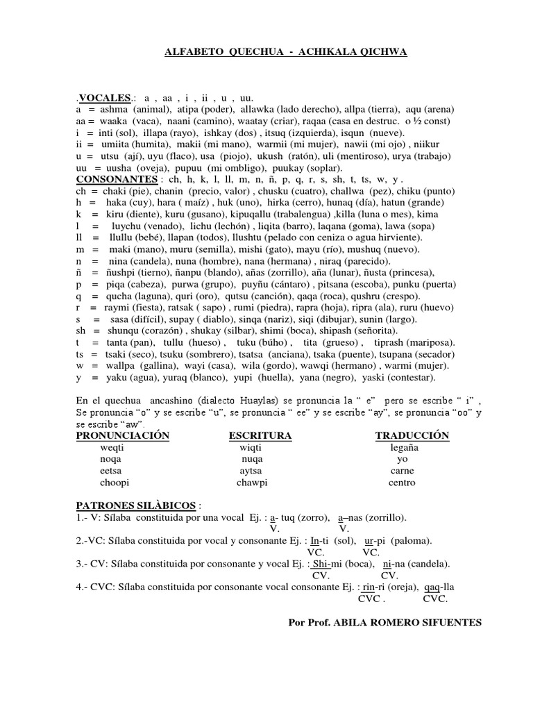 Alfabeto Quechua | PDF | Linguistics