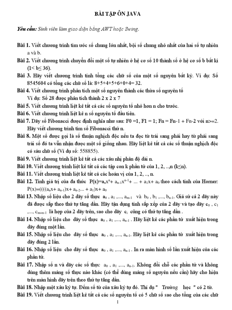 Baitap JAVA Onthi | PDF