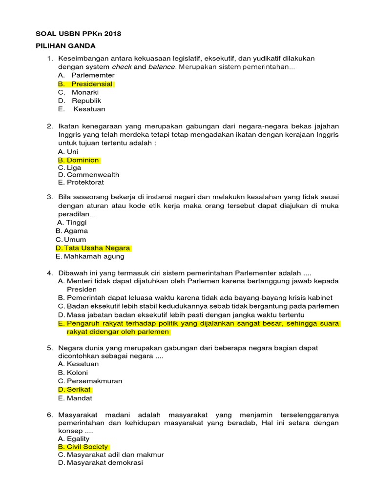 Naskah Soal Usbn PKN Sudah Isi | PDF | Politik | Ilmu Sosial