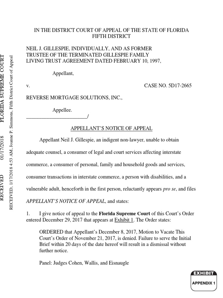 Appendix 1, Appellant's Notice of Appeal FSC18-116 | PDF | Supreme ...
