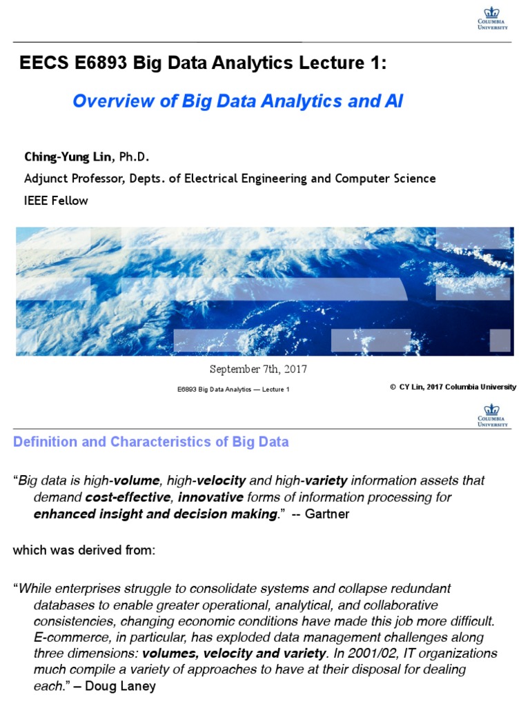 EECS6893 BigDataAnalytics Lecture1 | PDF | Big Data | Scalability