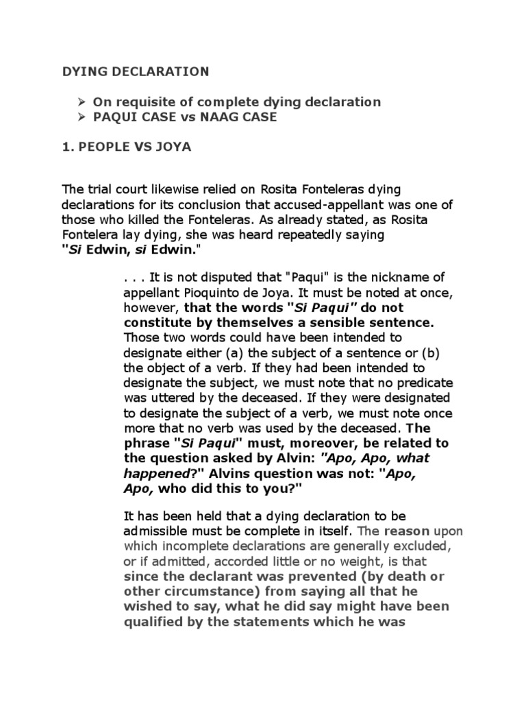 EXCEPTION To HEARSAY (Dying Declaration, Declaration Against Interest ...