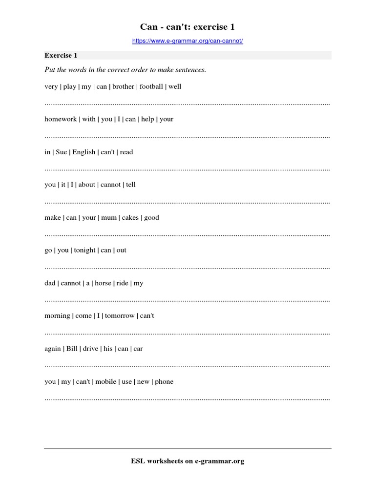 Can Cannot Exercise 1 PDF | PDF