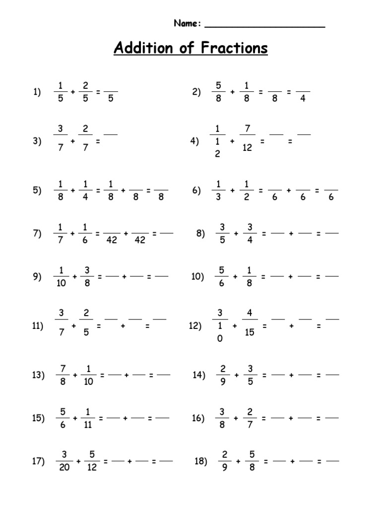 Addition of Fractions | PDF