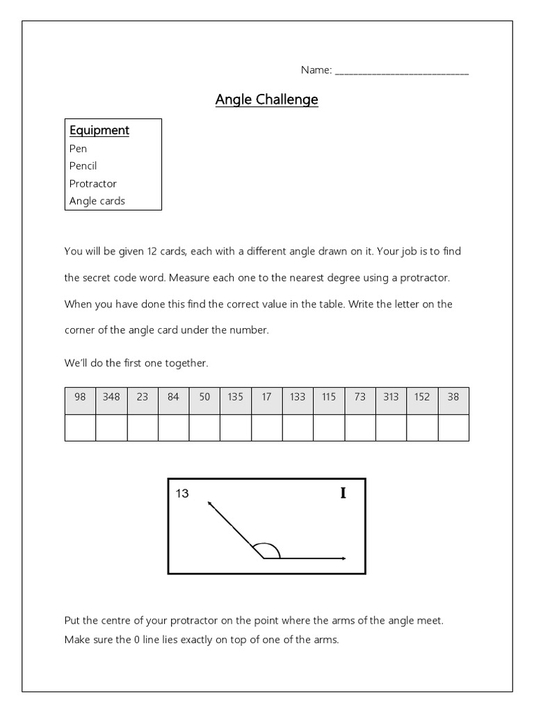 Measuring Angles Code Breaker Worksheet | PDF | Angle | Teaching ...