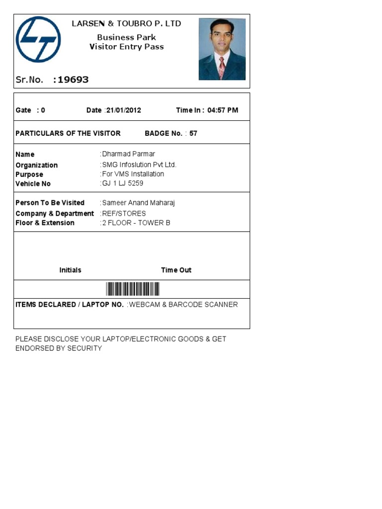 LT Visitor Pass (A5 Size | PDF