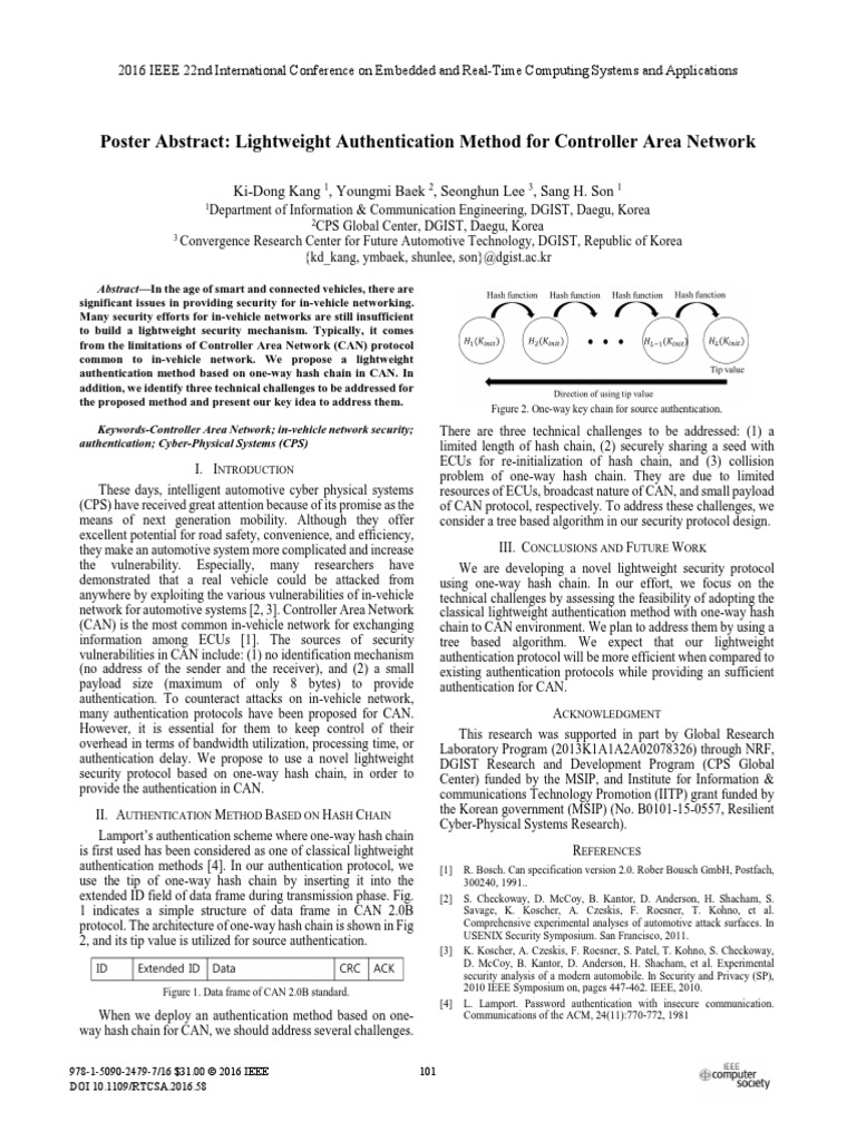 Poster Abstract: Lightweight Authentication Method For Controller Area ...