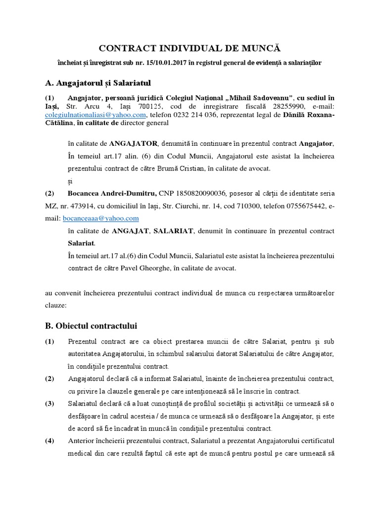 Contract Individual de Munc | PDF