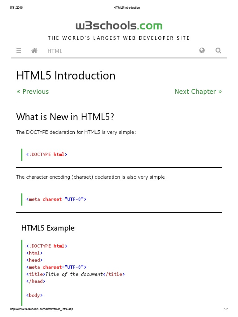 W3schools Html5 Introduction Pdf Html5 Xhtml