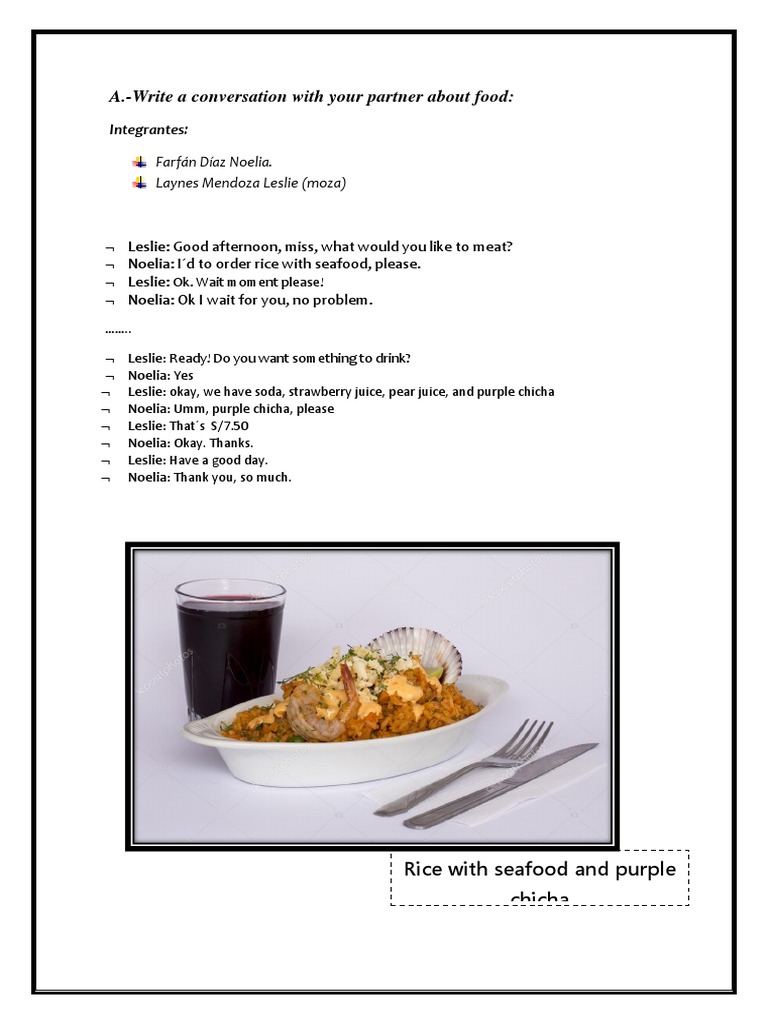 Food Dialogue: Ordering Seafood Meal | PDF | Cooking, Food & Wine