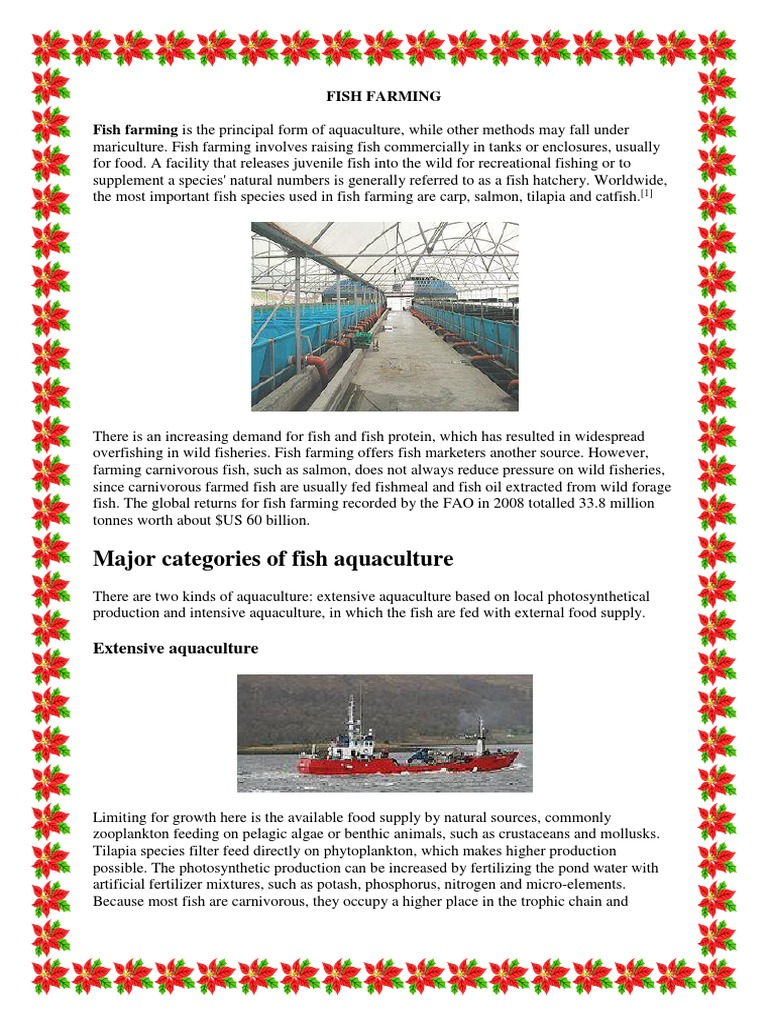 Major Categories of Fish Aquaculture | PDF | Aquaculture | Fishing Industry
