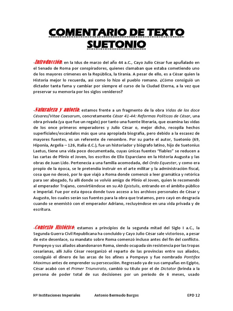 Comentario de Texto Suetonio | PDF | Suetonio | Julio César