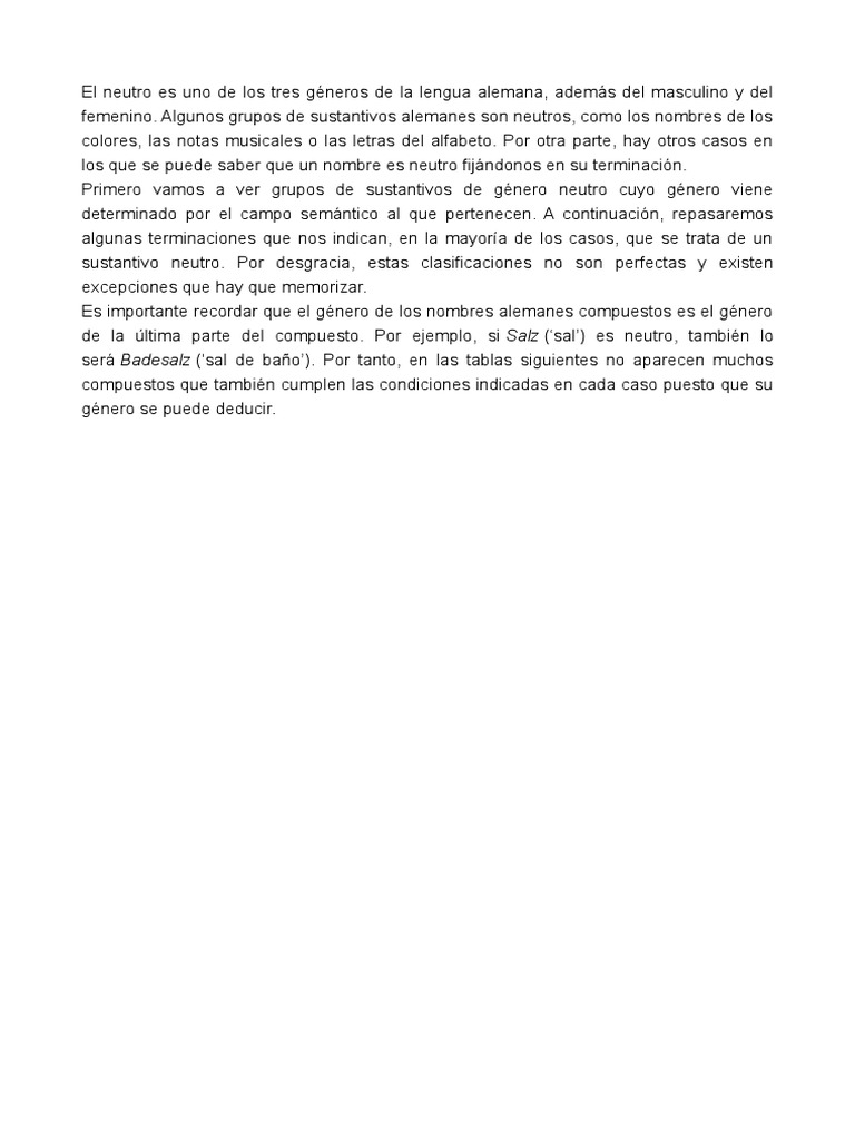 Sustantivos Neutros en Alemán | PDF | Género gramatical | Sustantivo
