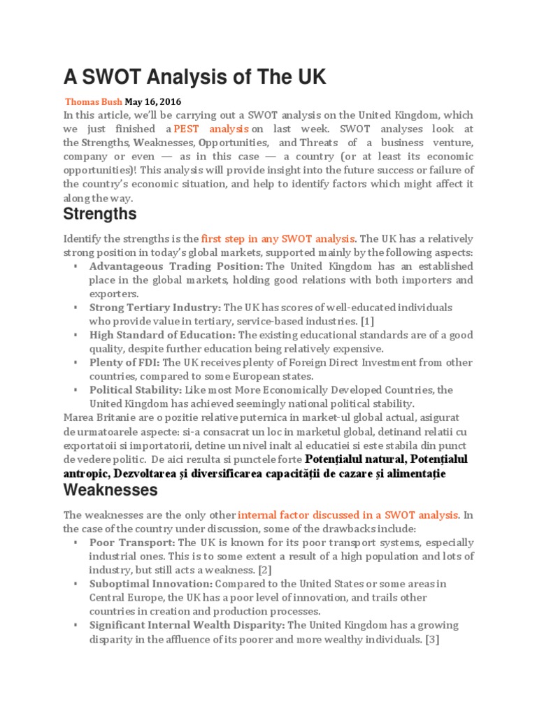 A SWOT Analysis of The UK | PDF | Swot Analysis | United Kingdom