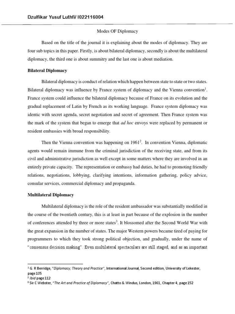 Modes of Diplomacy | Diplomacy | Diplomatic Mission
