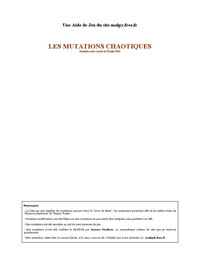 Mutations Chaotiques JdR Guide | PDF | Color | Fear